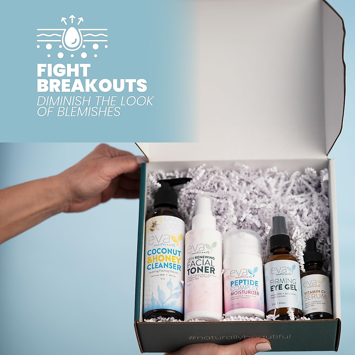 Eva Naturals Rejuvenating Skin Care Set - Exfoliate, Replenish & Moisturize With Vitamin C Plus Serum, Bee Clean Cleanser, Eye Gel, Face Moisturizer & Toner - Perfect Facial Cleanser Bundle
