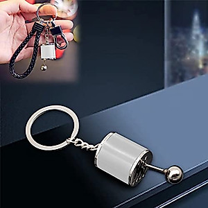 cueclue 1 Pack Car Shifter Keyring, Polished Metal Key Chain Model, 6 Speed Gear Key Clip, Universal Mini Keychain (Silver)