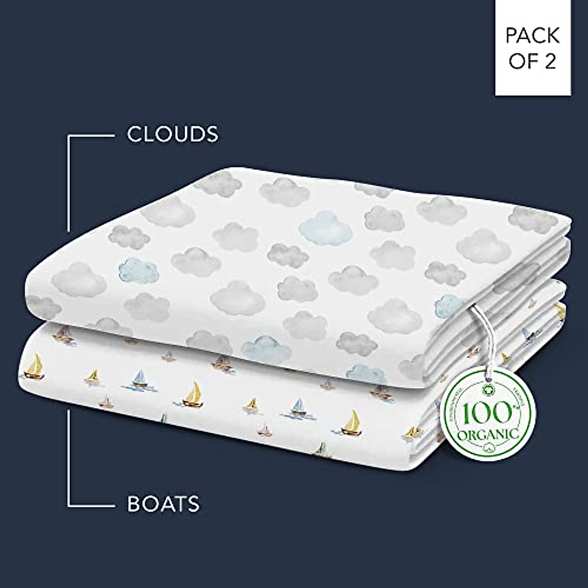 Sweave Organic Crib Sheets (2-Pack) - Breathable Double-Elastic Fitted Crib Sheet, Extra Protection for Your Baby, 100% GOTS Certified Organic Cotton, Secure & Snug Fit, Crib Sheets Neutral (28"x52")