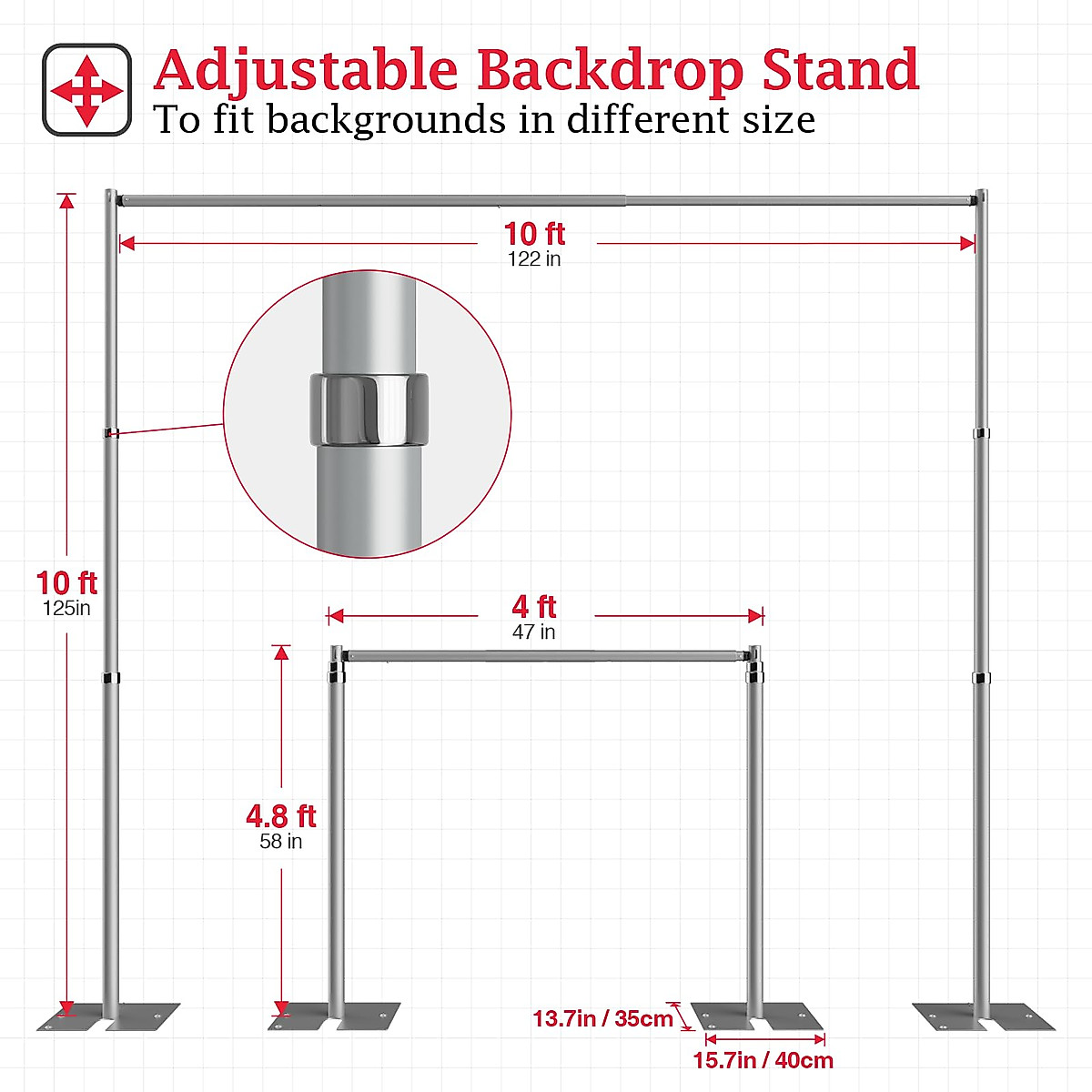 EMART Pipe and Drape Backdrop Stand Kit, Backdrop Stand Heavy Duty 10ftx10ft, Adjustable Metal Frame for Backdrop, Background Stand Backdrop for Wedding Birthday Party Banquet Decorations