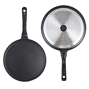 S·KITCHN Crepe Pan Nonstick Dosa Pan, Tawa Pan for Roti Indian, Non-Stick Pancake Griddle Compatible with Induction Cooktop, Comal for Tortillas, Griddle Pan for Stove Top - 11 Inches