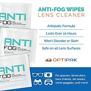 OPTIPAK Anti-Fog Lens Wipes Pre-moistened Wipes Glasses Cleaner, Cleaning Wipes for Binoculars, Face Shields, Ski Masks or Swim Goggles, Prevents Fogging on Eyeglasses, Mirrors, Lenses & Windows