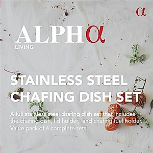 Alpha Living Chafing Dish Buffet Set of 4 – Complete Stainless Steel Chaffe Buffet Set with Glass Lids, Chafing Fuel Holder – Elegant and Practical Warmer Trays for Buffet, Wedding, Catering Supplies