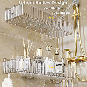 Veefos 2 Pack Hanging Shower Caddy Wall Mounted, Clear Storage Bathroom Shelf Shower Organizer, Self-Adhesive Floating Shelves Wall Makeup Organizer Basket, No Drilling