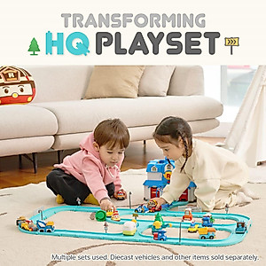 Robocar Poli Toys Exclusive, Transforming Headquarter Station Playset, Rescue Center Race Track Set for Diecast Cars Toy, Emergency Firetruck Station Rescue Toys Gift for Kid Boy Girl Age 1 2 3 4 5