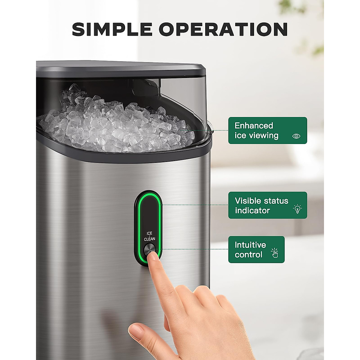 Silonn Nugget Ice Maker Countertop, Pebble Ice Maker with Soft Chewable Ice, One-Click Operation Ice Machine with Self-Cleaning, 33lbs/24H for Home,Kitchen,Office