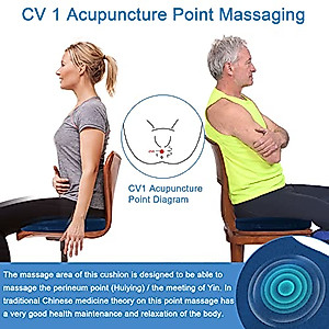 HONGJING Massage Seat Cushion for Pressure Relief, Memory Foam Office Chair Cushions for Long Sitting, Butt Pillow with Massaging, Great for Sciatica, Coccyx and Tailbone Pain Relief (Blue)