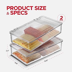 Tafura Bacon Container For Refrigerator (2 Pack) Bacon Storage Container | Cheese & Deli Storage Container | Bacon Keeper | Cold Cuts Meat Saver | Cheese Holder, BPA Free