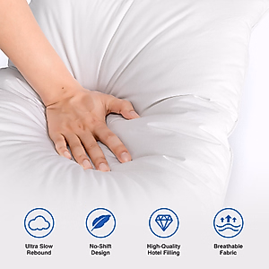 Zibroges ZB-DP01 Goose Feather Bed Sleeping, Hotel Down Pillows Queen Size, White Soft Cotton Cover, Fluffy Support Surround Fill Polyester for Back Side Stomach Sleeper 2 Count