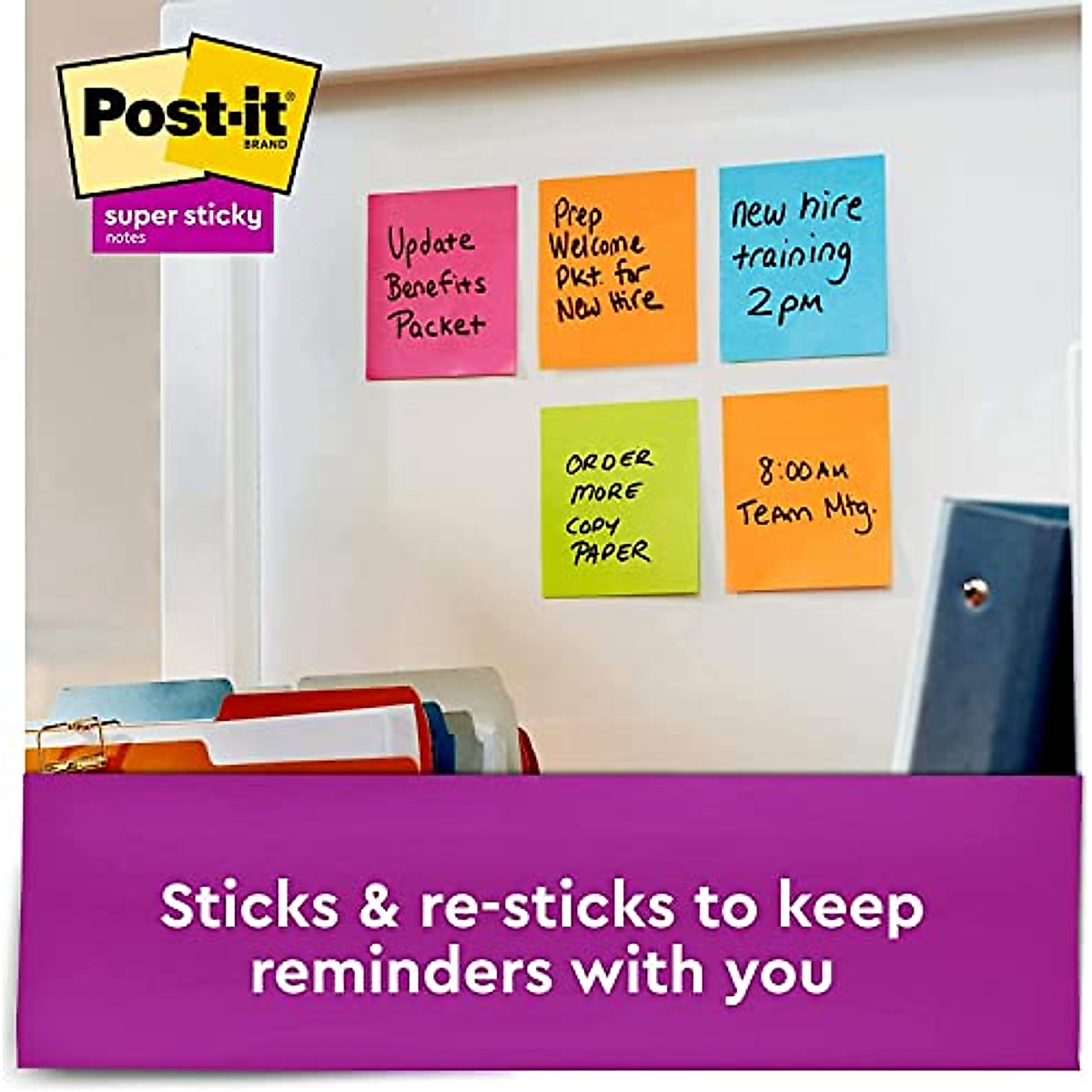 Post-it Super Sticky Pop-upNotes, 3x3 in, 6 Pads, 2x the Sticking Power, Energy Boost Collection, Bright Colors (Orange, Pink, Blue, Green),Recyclable (R330-6SSUC)