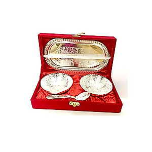 Silver and Gold (color) Plated Bowls Set Dry Fruit Bowl Set with Tray Home Decor Gift Item Dry Fruit Serving Set with Velvet Box Nuts Gift Box