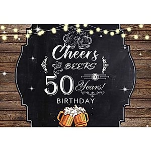OERJU 6x4ft Happy 50th Birthday Backdrop Wooden Plank Cheers and Beers 50 Years Birthday Background for Photography 50th Birthday Party Decor Banner for Men