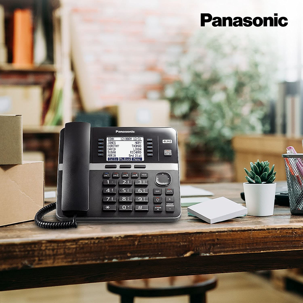 Panasonic Office Phone, Expandable 4-Line Desk Phone for Small and Medium Business, Corded Phone Base Station Expandable Up to 10 Business Phones Wirelessly - KX-TGW420B (Black)