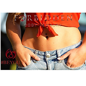 Forbidden Body Jewelry Belly Button Rings Surgical Steel High Shine Double Ball Belly Ring Titanium IP Plated 14G (Black)