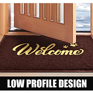 T.HENV Welcome Mat Outdoor, 30x17.5 Waterproof All-Season Front Door Mat Outside Entrance, All-Weather Quick Drying, Low Profile Doormat Indoor, Patio Porch Entryway Mat, Brown-Gold