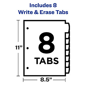 Avery 8-Tab Plastic Binder Dividers, Write & Erase Multicolor Big Tabs, 1 Set (16171),Translucent Multicolor