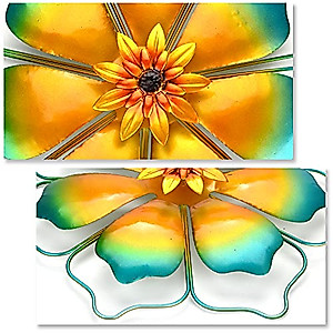 Metal Flowers Wall Decor Wire Framed Flower Metal Wall Art Decorations Hanging For Outdoor Porch Yard Garden,Blue 12x12 inches