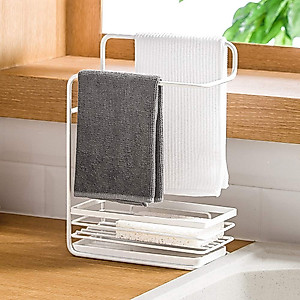 Poeland Sponge Holder with Drain Pan, Kitchen Sink Caddy Organizer for Sponge Brush Soap Dish Dishcloth Rack