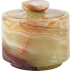 MARBLOUS KRAFTS stylish marble sugar dispenser 3.5 oz salt cellar, salt container and marble décor 3" X 3" Kitchen décor and Salt Pepper Bowls salt dispenser (Green Onyx)