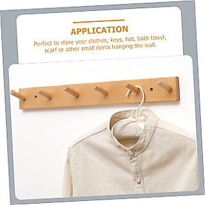 KONTONTY Clothes Hook Wood 6-Hook Wood Hook Rack Wood Wall Hook Rack Wooden Wall-Mounted Rack Hook 6-peg Wood Hook Coat Rack with Pegs Solid Wood 6-peg Rack