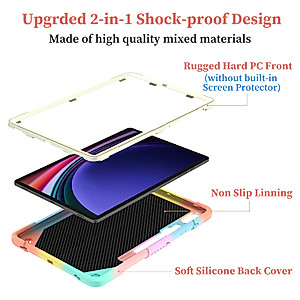 Hogenl Case for Samsung Galaxy Tab S10 Plus/Tab S9 FE Plus/Tab S9 Plus 5G Tablet 12.4'' Cover with Butterfly Stand Shoulder Strap and S Pen Holder Shockproof Full Protective for Kids Girls, Colorful