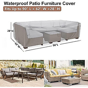 BROSYDA Patio Furniture Covers Waterproof, 90" L × 62" W ×28" H Rectangular Outdoor Furniture Set Covers , Durable Heavy Duty 600D Oxford Patio Furniture Set Covers for Outdoor Table Chair