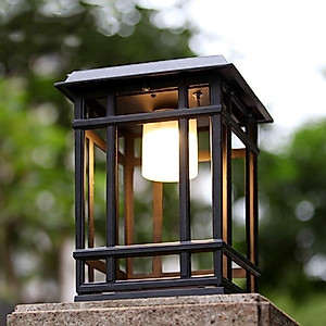 ZMY IP55 Exterior Solar Retro Column Lamp Outdoor Rainproof Aluminum Post Light Lawn Garden Home Landscape Pole Lantern Waterproof Door Pathway Illumination