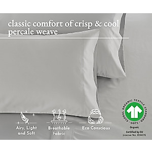 California Design Den 100% Organic Cotton Pillow Cases Standard Size/Queen Size Set of 2, Authentic GOTS Certified, Soft & Cooling, Percale Weave Cotton Pillowcases (Light Grey)