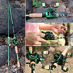 One Bass GT Spinning & Casting Reel and 2-Piece Fishing Rod Combo, Durable Graphite Rod, Ultra Light Fishing Reel for Anglers and Beginner- 7' Casting Pole with Right Handed Baitcasting Reel