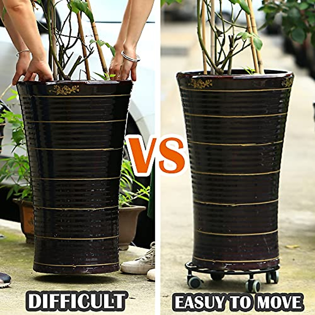 3 Pack Plant Caddy with Wheels Heavy Duty 11.8 Inches Metal Plant Stand with Wheels Plant Dolly Rolling Plant Stand Plant Roller with Casters for Indoor and Outdoor (3, Black)