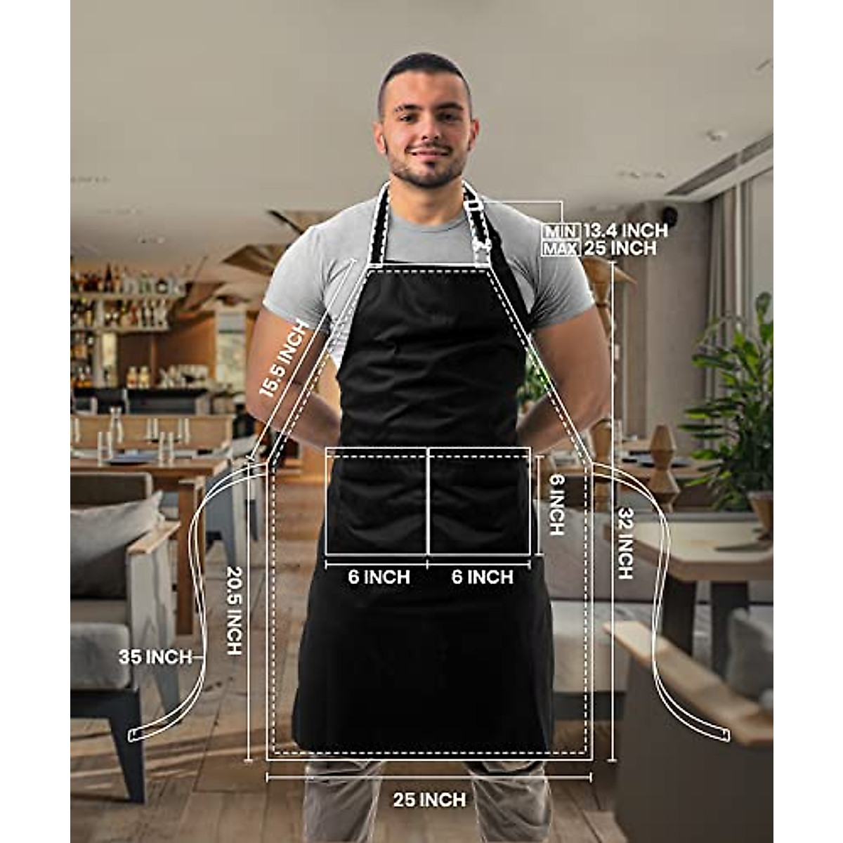 Utopia Kitchen Adjustable Bib Apron (10-Pack) Water Oil Resistant Chef Cooking Kitchen Mens Womens Waitress Server Work Aprons with Pockets (Black)