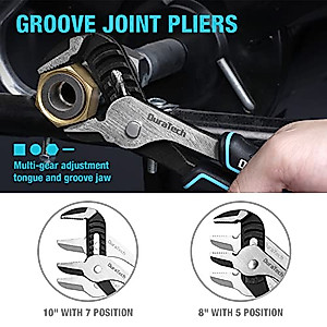 DURATECH 7-Piece Pliers Set, Premium Cr-Ni Construction (10", 8" Groove Joint Pliers, 8", 6" Long Needle Nose, 8" Linesman, 6" Slip Joint, 6" Diagonal) for Basic Repair, with Oxford Rolling Pouch