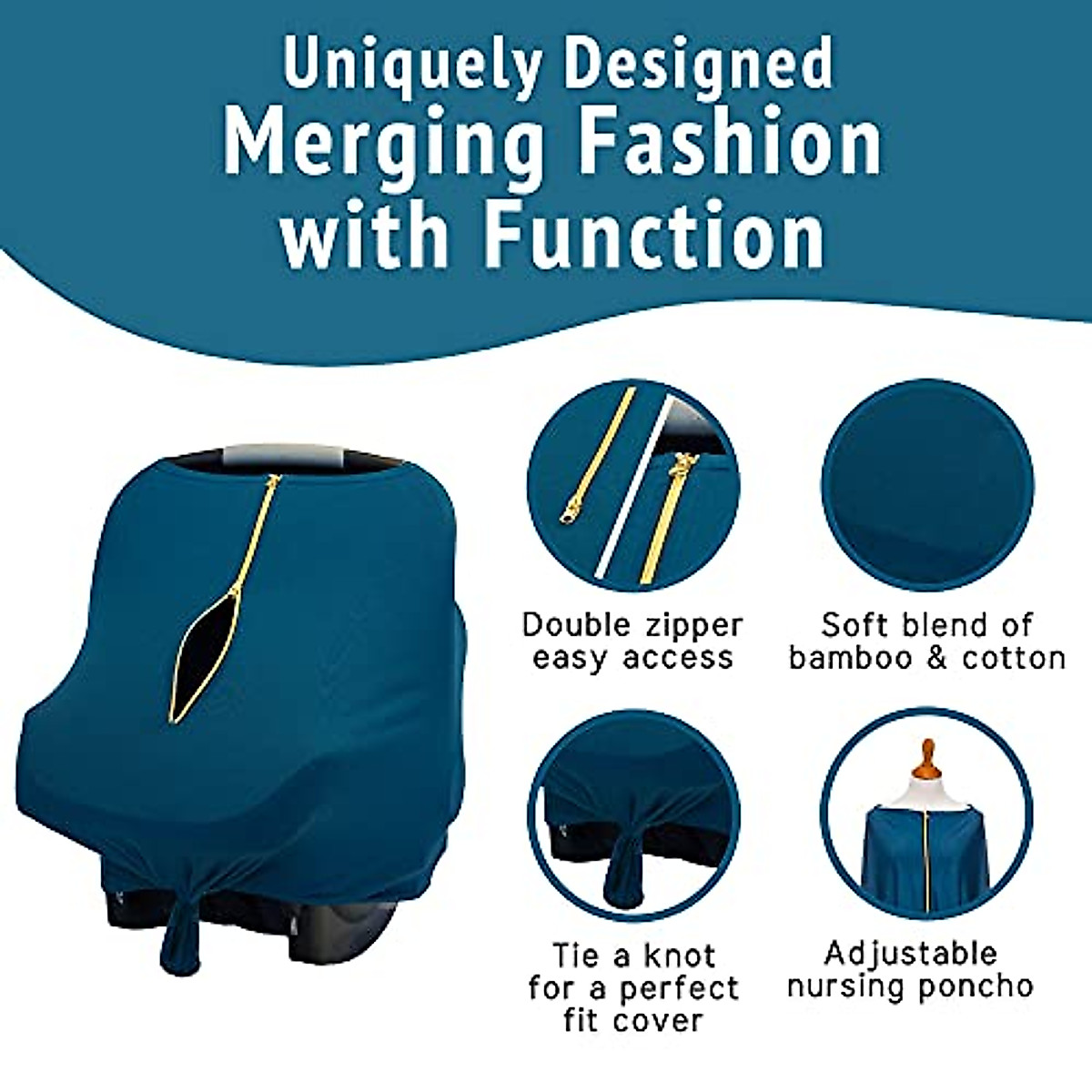 Baby Leaf Covers - Stretchy Multi Use Infant Car Seat and Stroller Canopy with Double Zipper, Breathable Nursing Poncho and Breastfeeding Scarf, Blue Sky