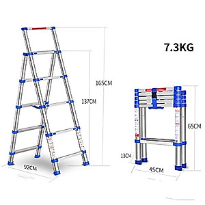 PENGJIE Folding Ladder Step Stool Telescopic Ladder 5 Step Folding Portable Aluminium Ladder A-Frame Multi-Purpose