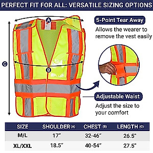 High Visibility Safety Vest – ANSI Class 2 Breakaway Vest with 5 Pockets, Yellow with Adjustable Hook and Loop Closure, Hi Vis Breathable Mesh, Heavy Duty Work Wear for Men or Women, 3 Pack (XL/XXL