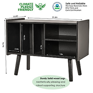 Record Player Stand with Vinyl Storage Holds Up to 300lb, Large Record Player Table Cabinet for Album Storage with Holder Vinyl Display Shelf, Wood Turntable Stand for Bedroom Living Room (Black)