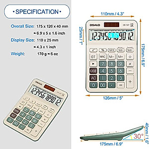 Desktop Calculator Large LCD Display 12 Digit Number Big Button Tax Financial Accounting Calculator, Battery and Solar Powered, for Desk Office Home Business Use(OS-130T Green)