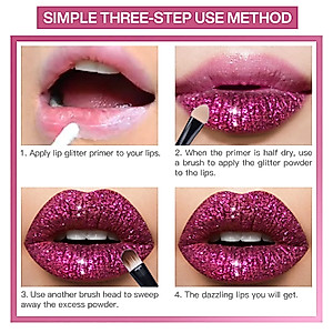 Kawaii Kisses Glitter Lip Kit, 4 Colors Glitter Lip Kit Gloss, Shiny Diamond and Metallic Lip Glitter Makeup Lipstick Lip Gloss Glitter Lipstick, Glitter Lips Makeup with Lip Primer and Brush(A)