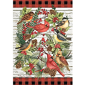 Briarwood Lane Winter Bird Wreath Garden Flag Cardinals Rustic Berries 12.5" x 18"