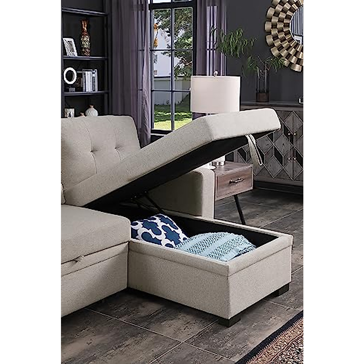 Devion Furniture Enzo Sleeper Sofa for Living Room, Apartment, Dorm Sofabed Sectional, Light Gray