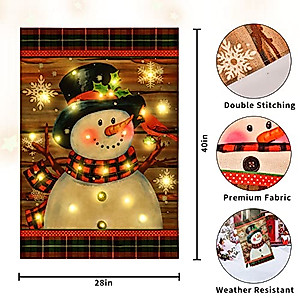 Lighted Winter Garden Flag, LED Christmas Snowman Garden Flag for Outside, Vertical Double Sided Garden Flags Outdoor Flag Winter Outside Seasonal Decoration Home Decor Flag 28x40