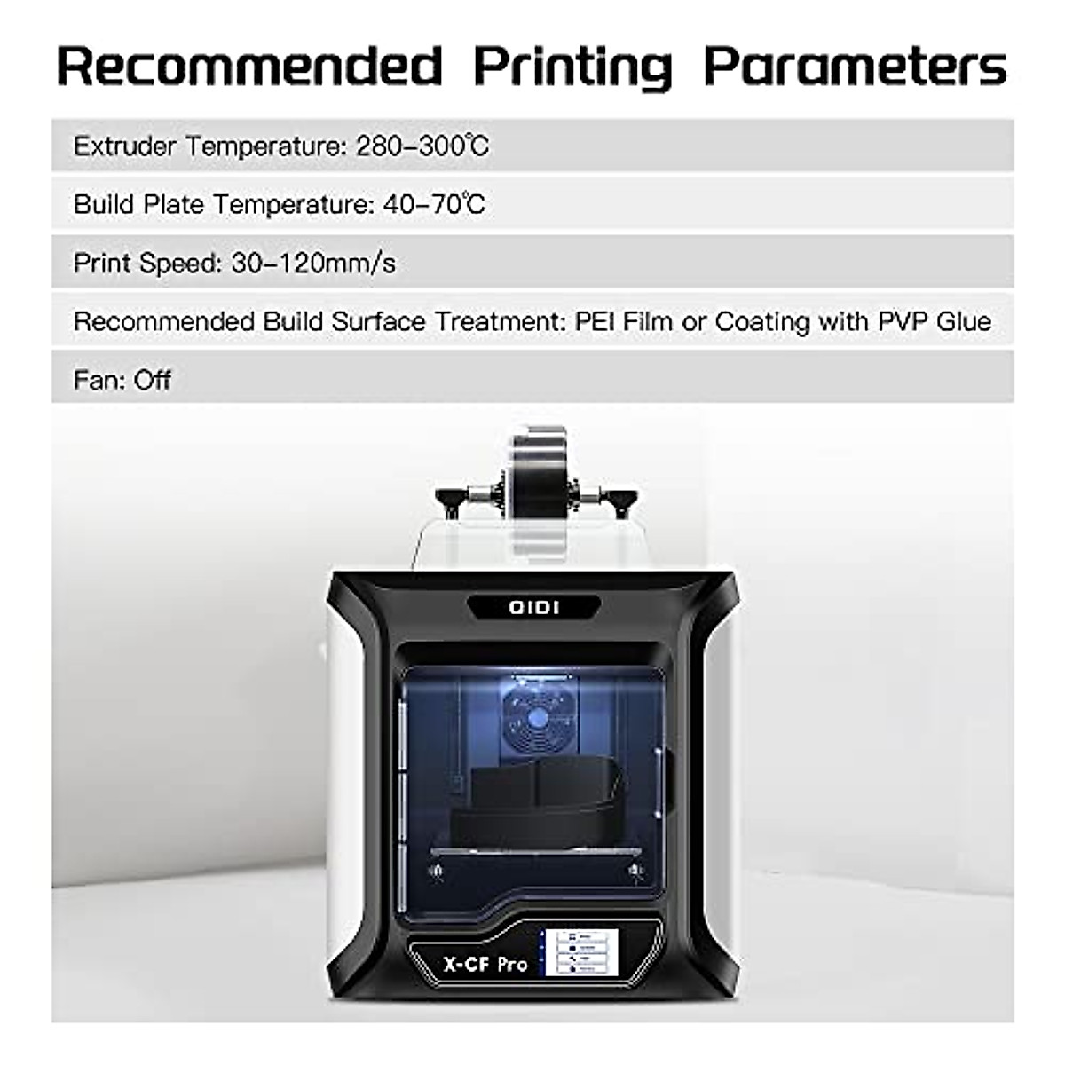 R QIDI TECHNOLOGY PA12-CF Nylon Filament 1.75 Black, Carbon Fiber Nylon Filament 1.75mm 1Kg Spool 3D Printer Filament, High Strength, High Precision, No Warpage, Low Moisture Sensitivity