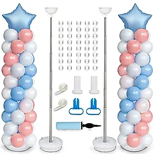 OurWarm Balloon Column Stand Kit Metal, 81 Inch Adjustable Balloon Tower Stand Kit Set of 2 with Heavy Water Bases, Balloon Arch Kit Stand with Manual Pump for Wedding Birthday Baby Shower Graduation