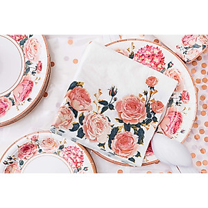hapray Floral Party Supplies, (Serves 24) Rose Flower Disposable Paper Plates Cups Napkin, Knives Spoons Forks, Tableware Sets for Baby Shower Birthday Bridal Shower Tea Valentines Day Decorations