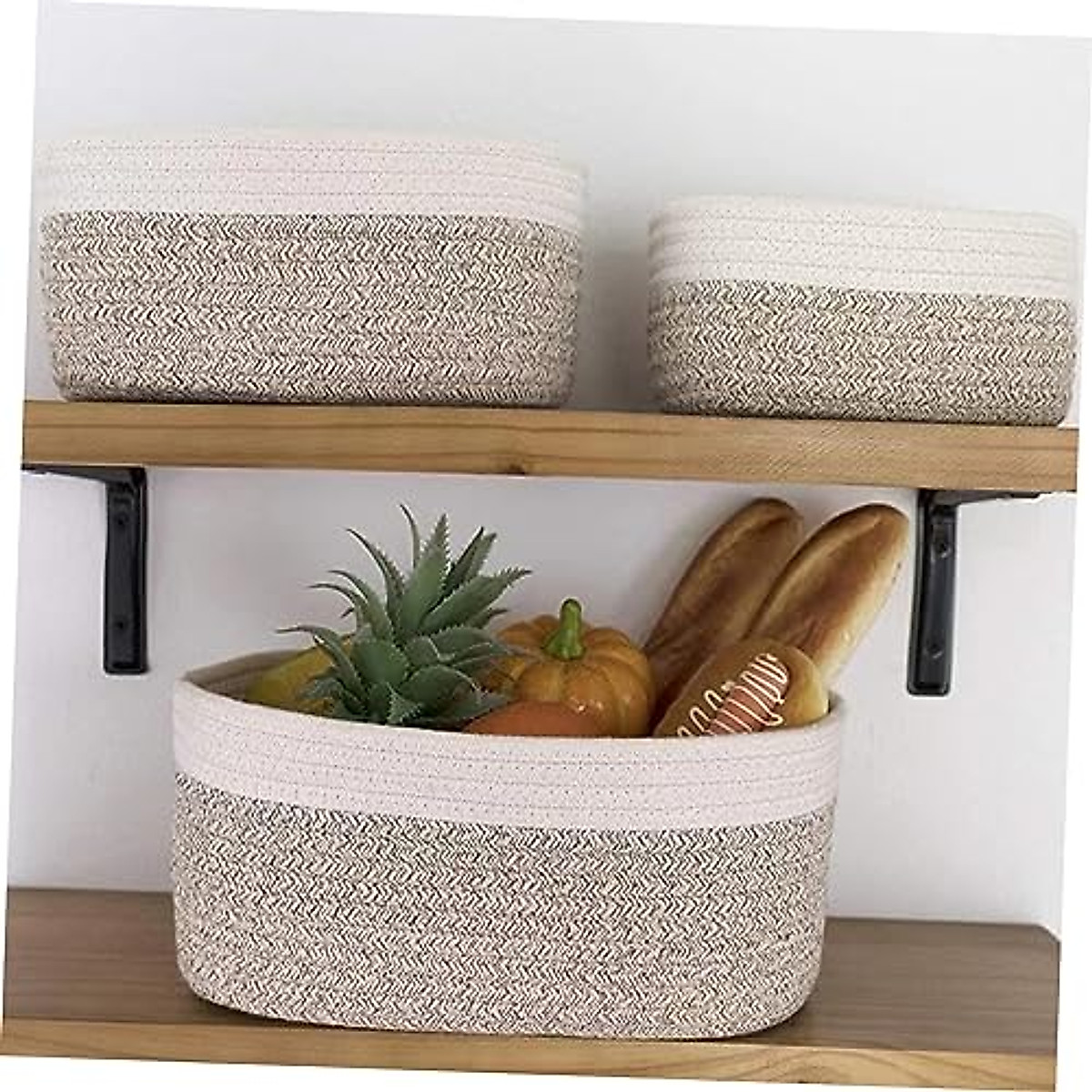 KOMBIUDA 3pcs Makeup Baskets Cotton Rope Storage Basket Desktop Snack Baskets Cotton Rope Storage Basket
