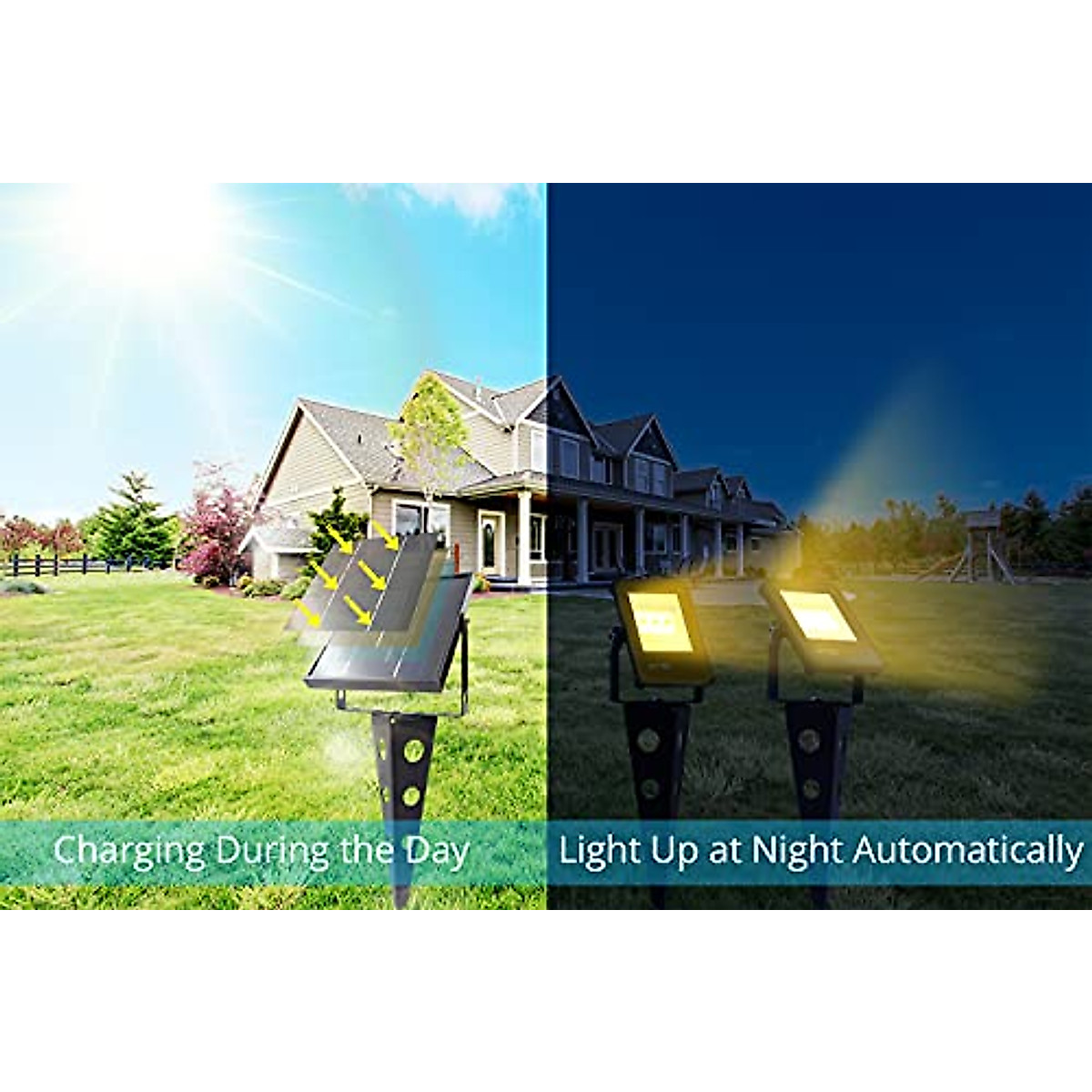 Solar Spot Lights Outdoor,ZETA Metal Outdoor Waterproof Warm White Auto On/Off Dusk to Dawn Landscape Flag Pole Uplights Decoration SpotLights for Outside House Trees Garden Yard Driveway Pathway Lawn