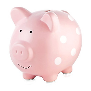 Pearhead Ceramic Piggy Bank, Baby Girl Nursery Décor, Money Bank For Kids, Baby Keepsake, Gift For New And Expecting Parents, Pink Polka Dots