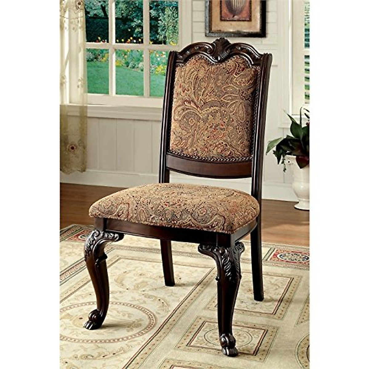 Furniture of America Ferrara Elegant Dining Chair, Brown Cherry, Set of 2 (IDF-3319F-SC)