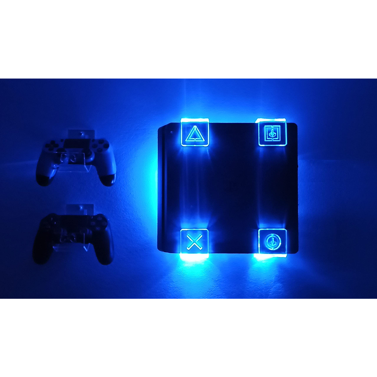 WALL MOUNT FOR PS4 PLAYSTATION 4 WITH MULTICOLOR LED LIGHTING KIT + 2 CONTROL MOUNT (PS4 (FAT))