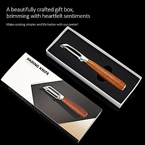 KULUNER Premium 304 Stainless Steel Multifunctional Kitchen Fruit and Vegetable Peeler with Real Wood Handle，Ultra Sharp Strong Blade